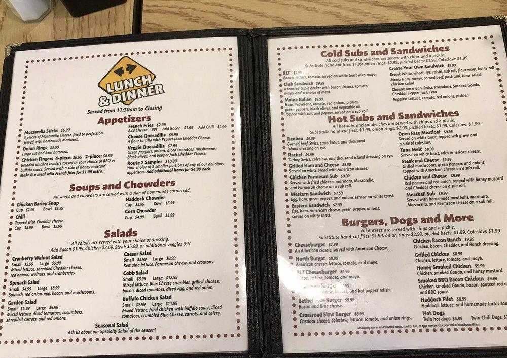 Menu at Crossroads Diner restaurant, Bethel, 24 Mayville Rd