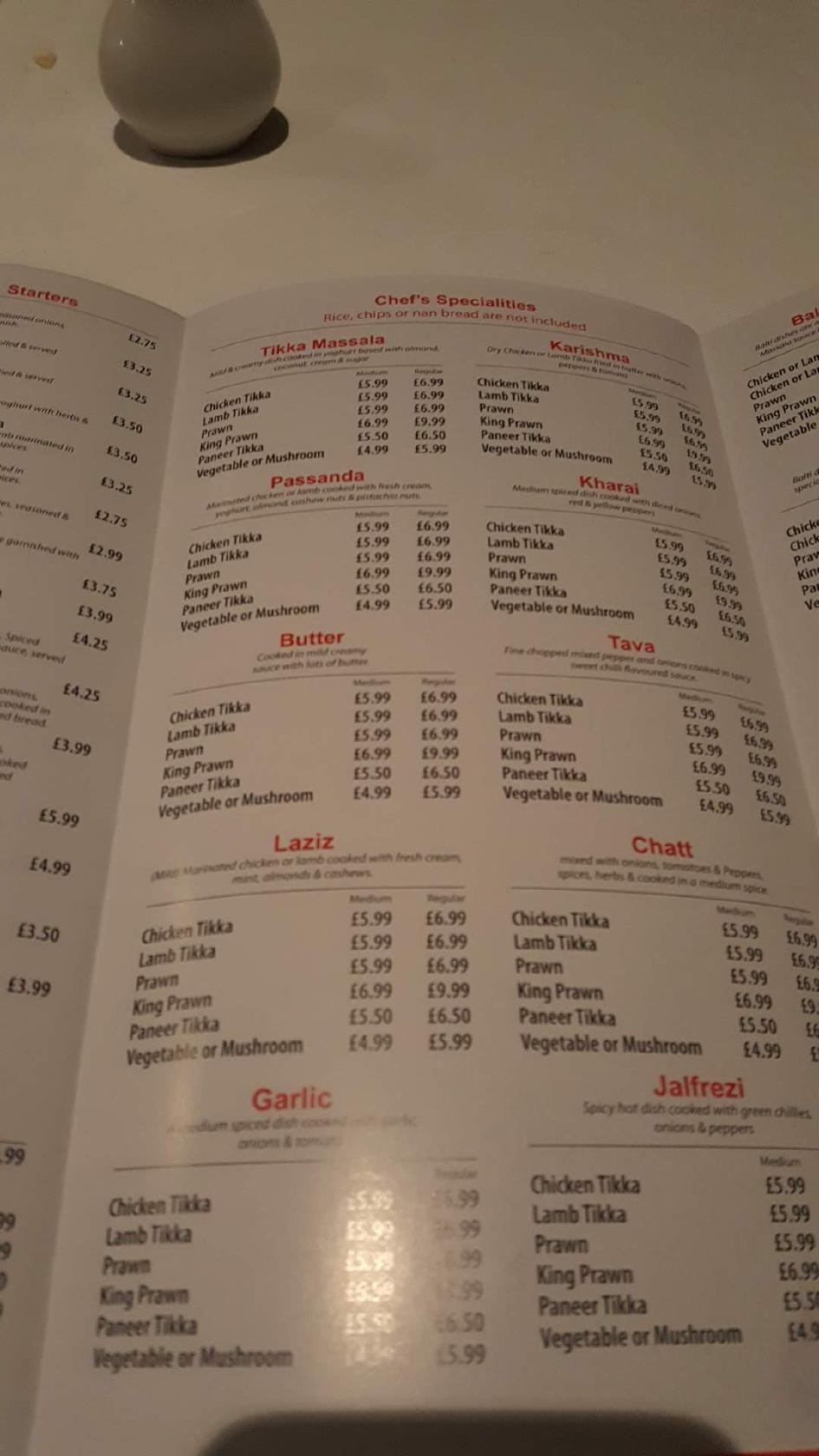Menu at Red Rose restaurant, Oswestry
