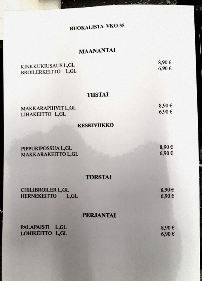 Menu at Teboil Purola, Kajaani