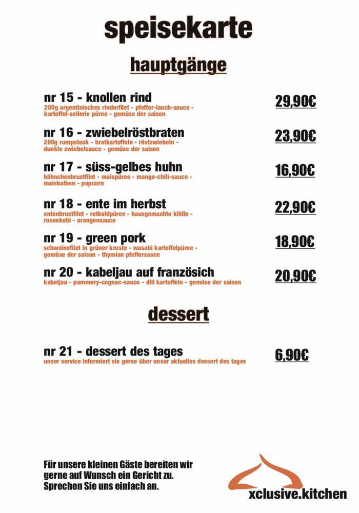 Speisekarte von xclusive kitchen restaurant, Unna