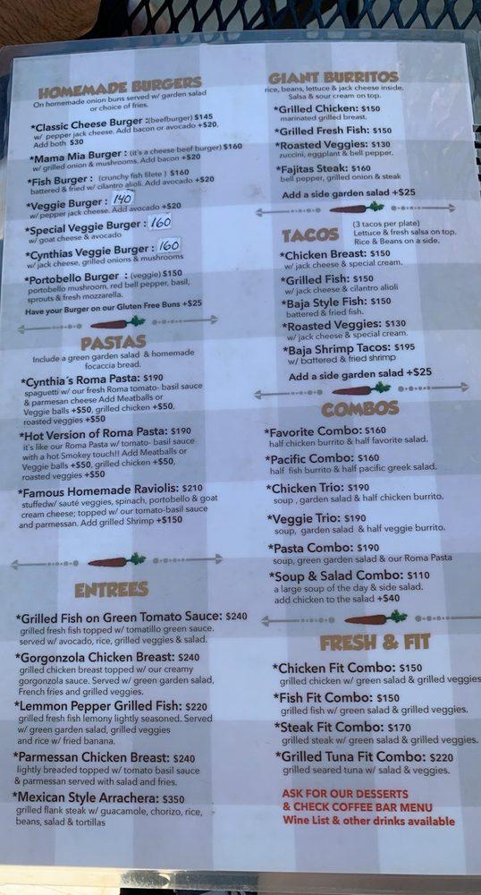 Menu at Cynthia Fresh restaurant, San José del Cabo
