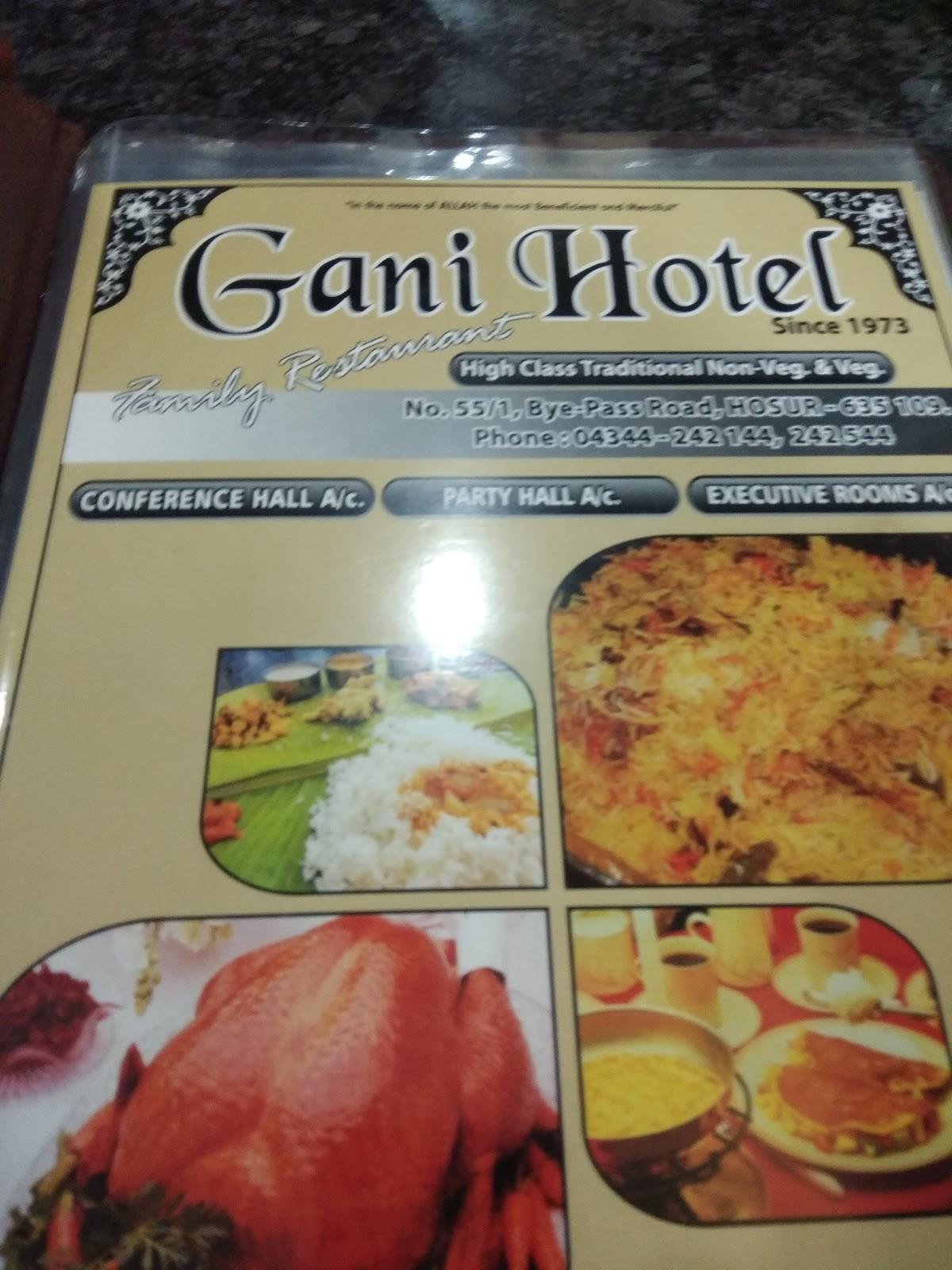 Menu at GANI HOTELS, Hosur