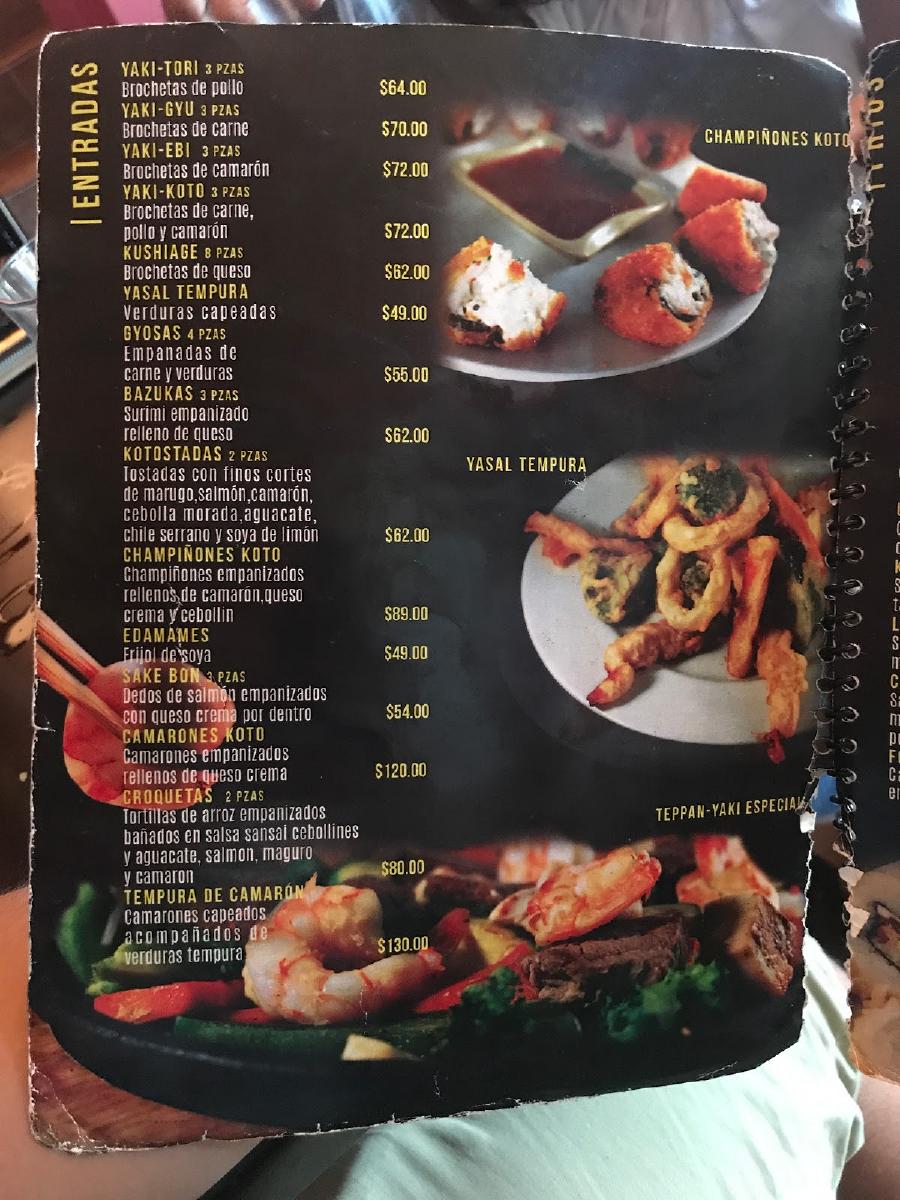 Menu at Koto Sushi Bar Gómez, Gómez Palacio