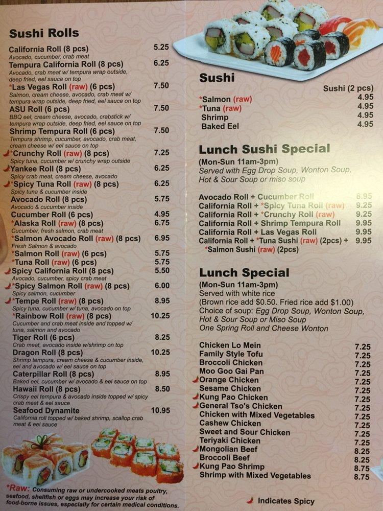 Menu at Li's Asian restaurant, Tempe