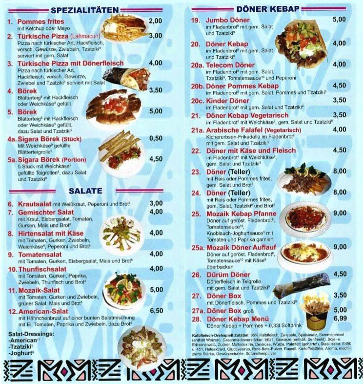 Menu at Restaurant Mozaik, Heide