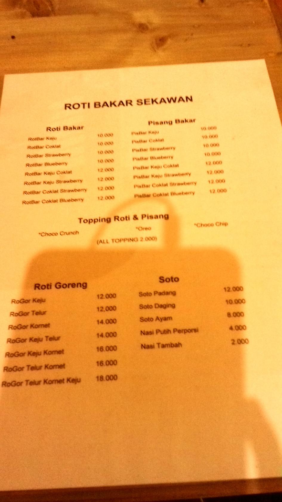 Carta de Roti Bakar Sekawan, Yakarta Oriental