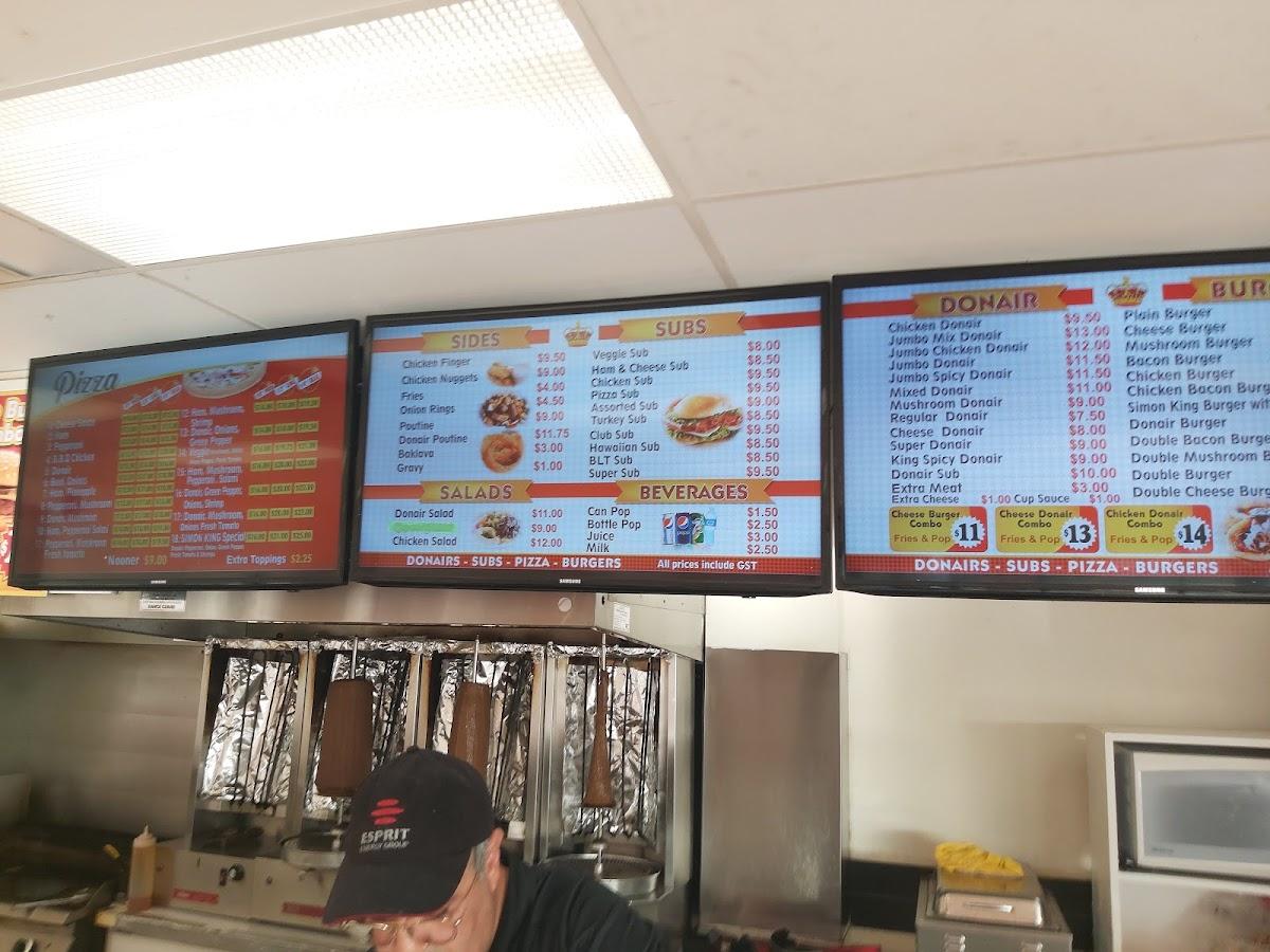 Menu at Simon King Donair & Submarine restaurant, Edmonton