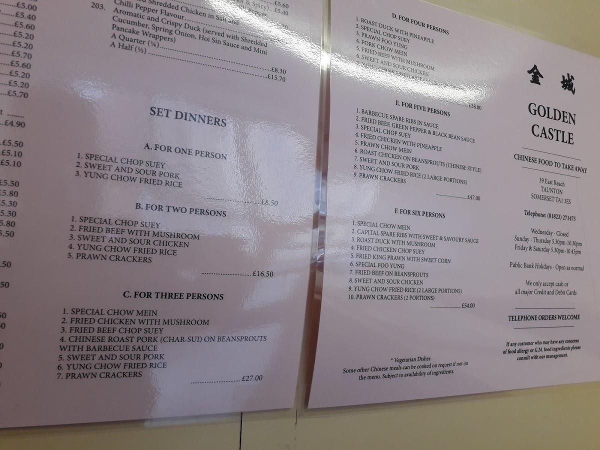 Menu at The Golden Castle fast food, Taunton