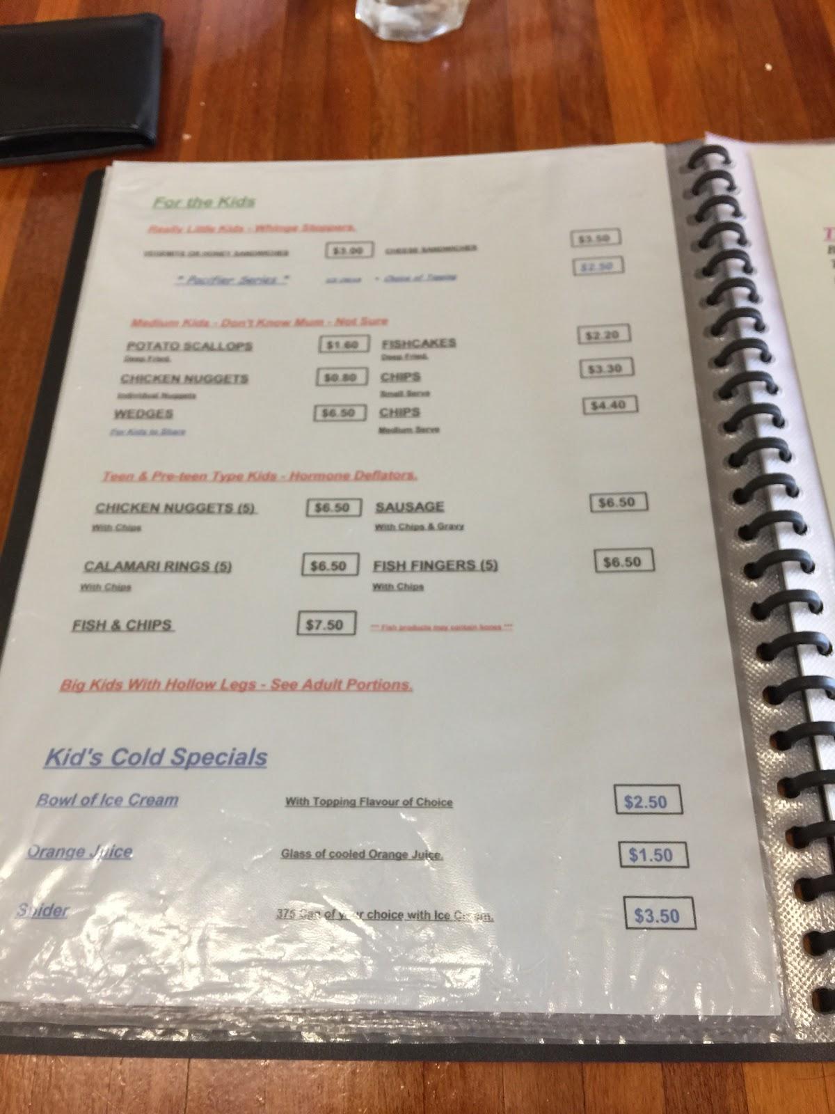 Menu at Cafe Fighterworld, Williamtown