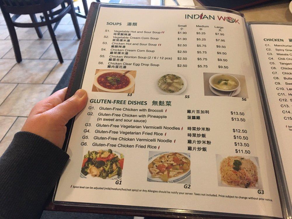 Menu at Indian Wok restaurant, Burnaby