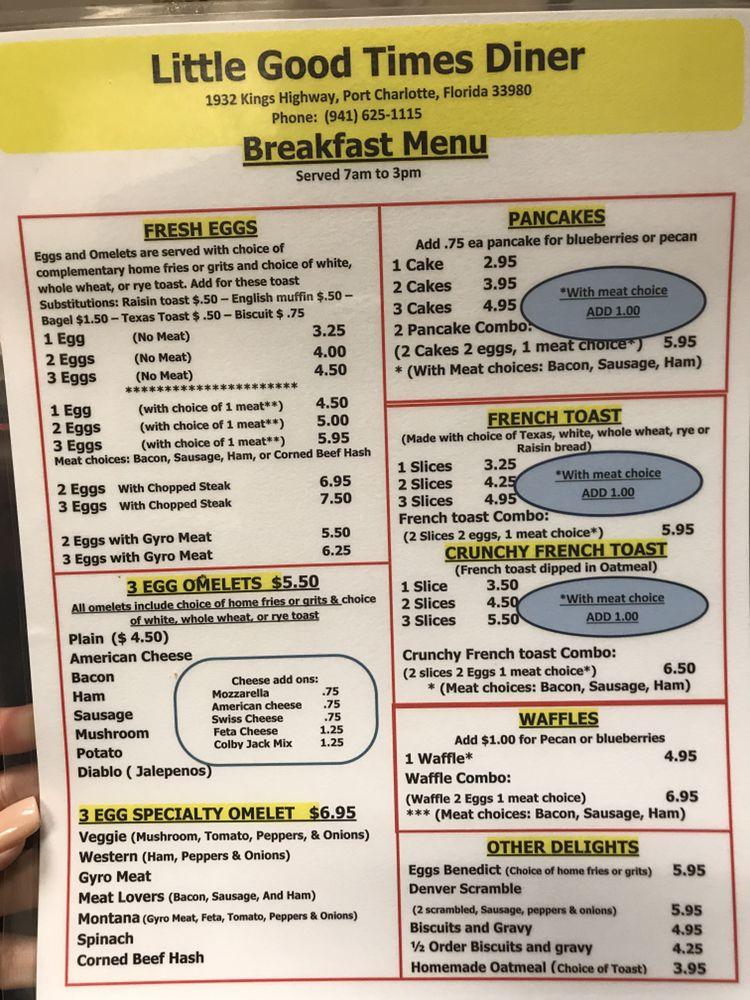 Menu at Little Good Times Diner desserts, Punta Gorda
