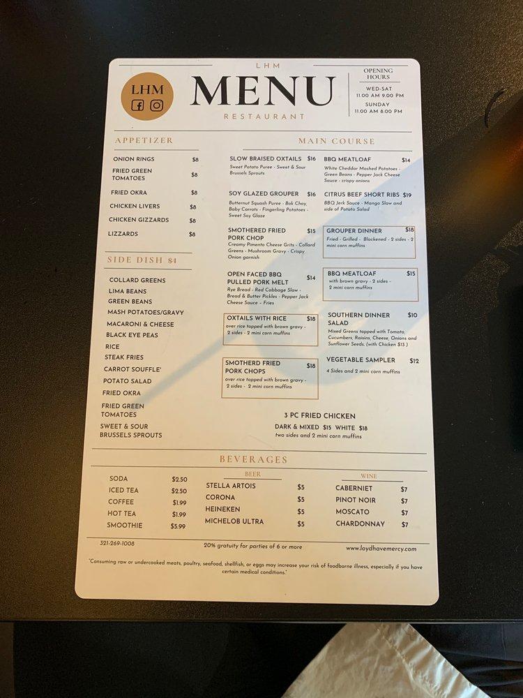 Menu at Loyd Have Mercy Restaurant, Titusville, S Washington Ave