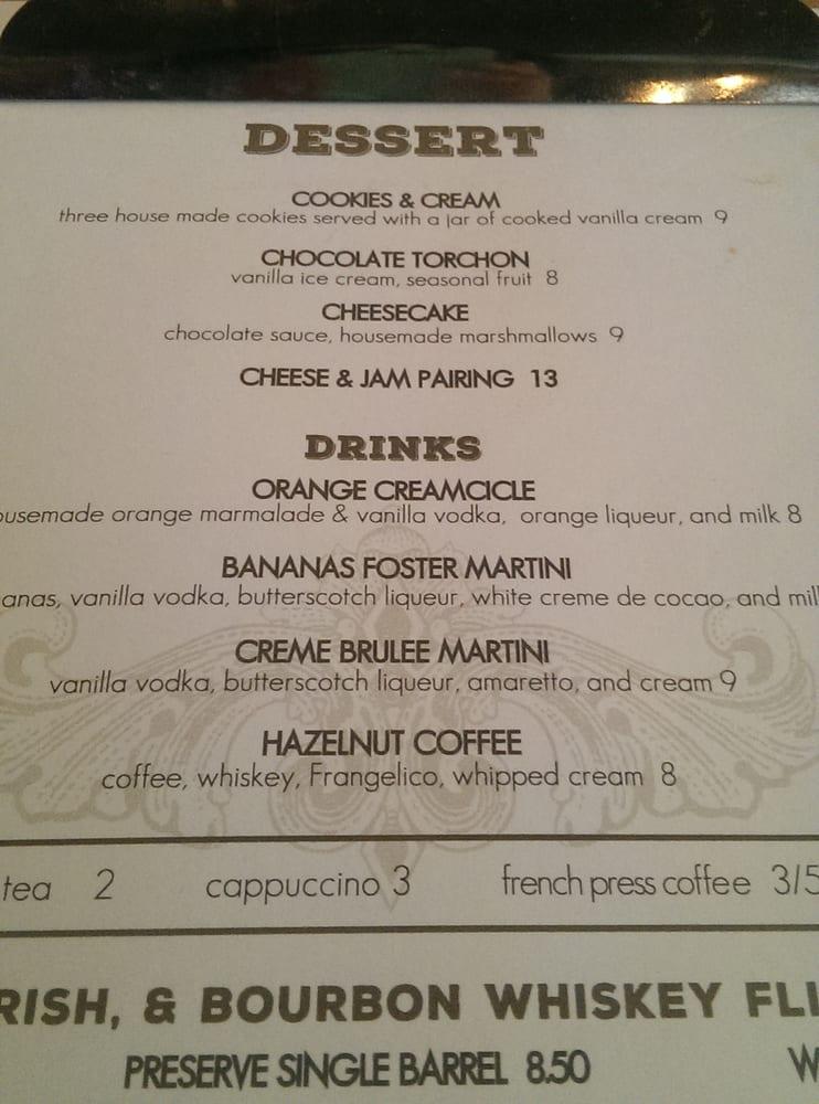 Menu at Preserve restaurant, Winters