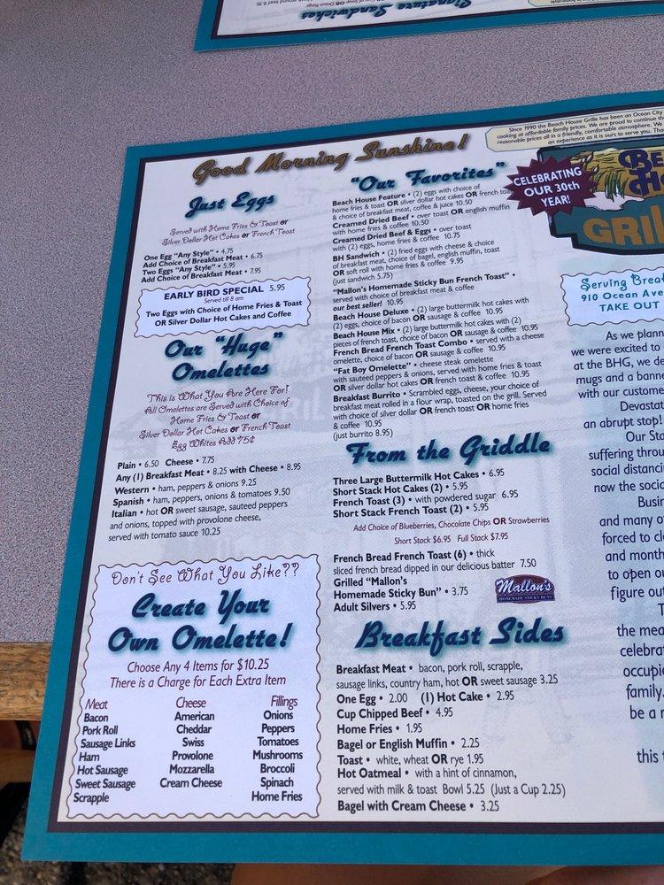 Menu at Beach House Grille restaurant, Ocean City