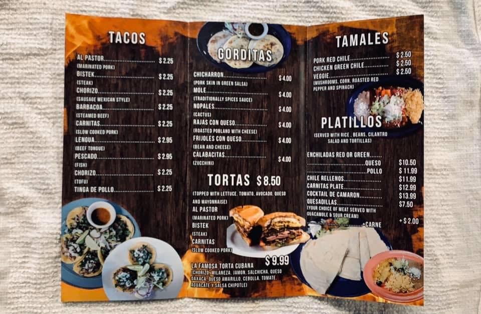 Menu at Cilantro Mexican Restaurant, Boulder