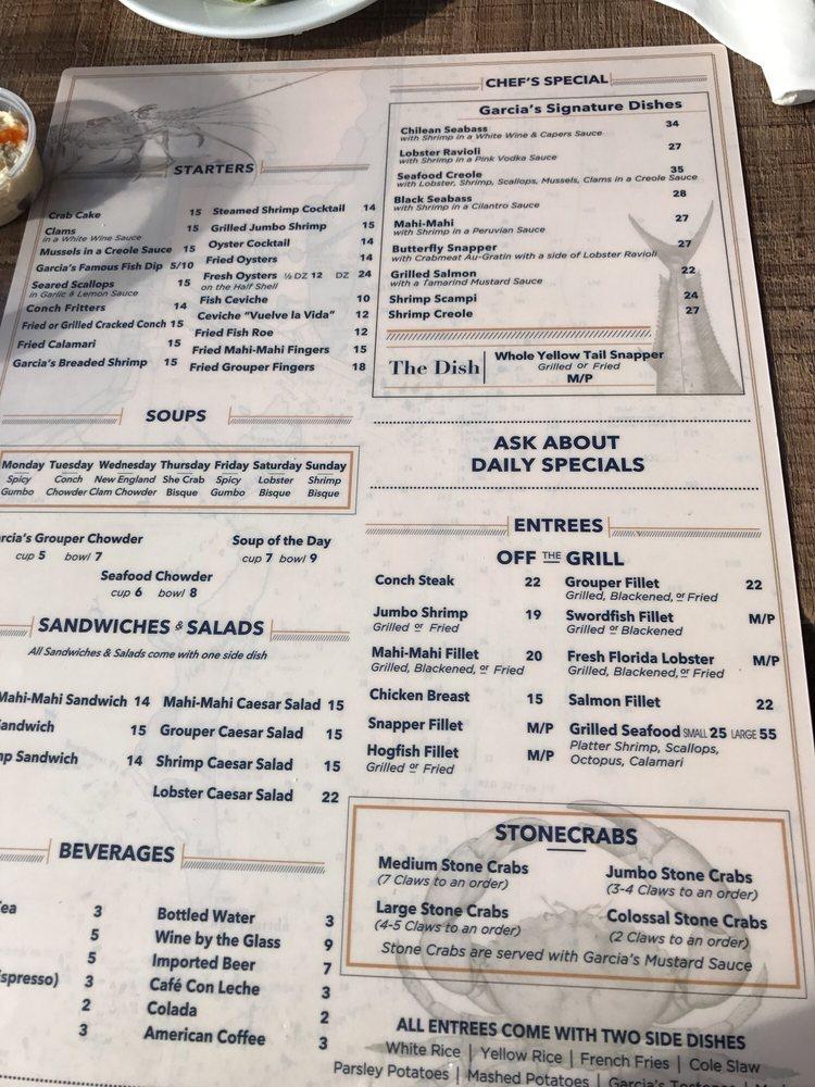 Menu at Garcia's Seafood Grille & Fish Market restaurant, Miami