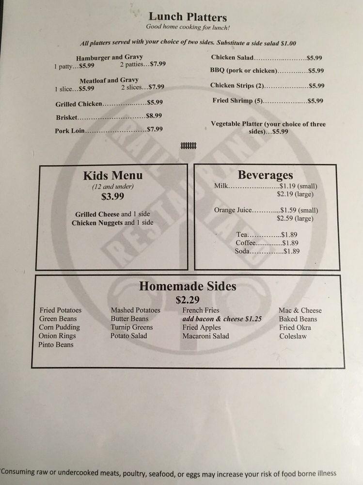 Menu at Rail Yard Restaurant, Appomattox