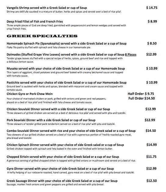 Menu at Seven Springs Souvlaki restaurant, New Port Richey