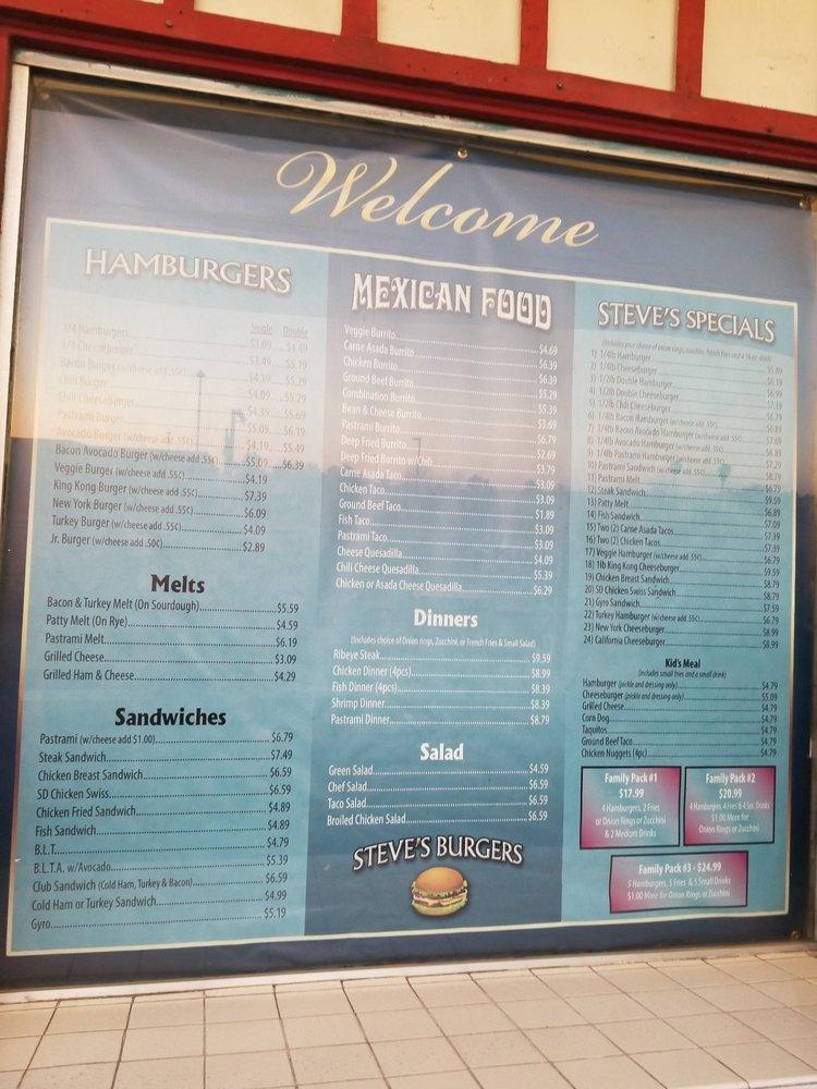 Menu at Steve's Burgers restaurant, Moreno Valley