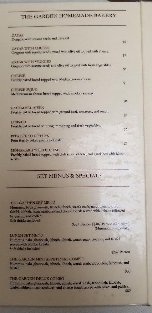 Menu at The Garden Mediterranean Restaurant & Cafe, Santa Maria