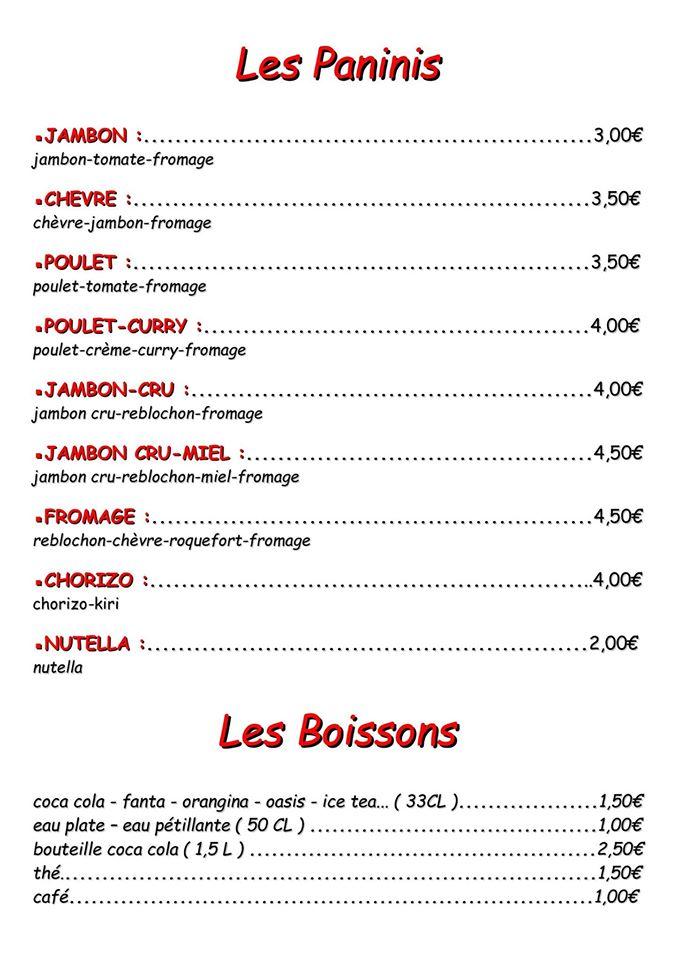 Menu at Blue Entr'Act restaurant, Les Avenières