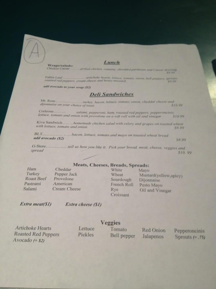 Menu at Camp Richardson General Store & Cafe, South Lake Tahoe