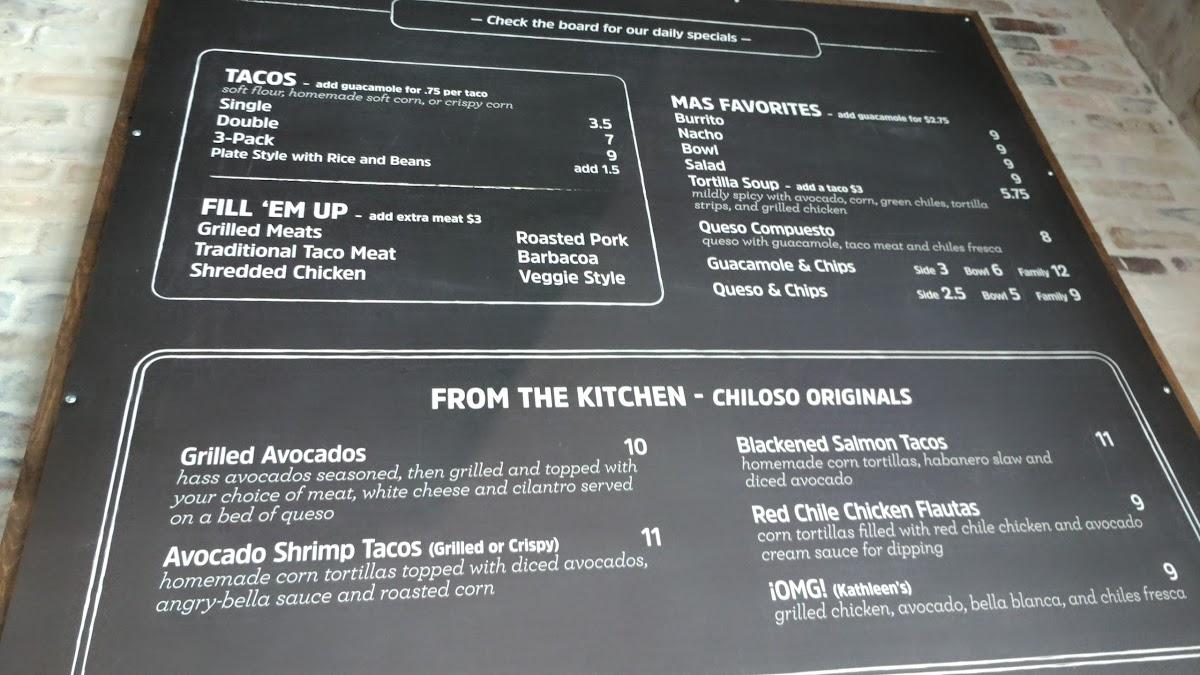 Menu at Chiloso Mexican Bistro restaurant, Southlake