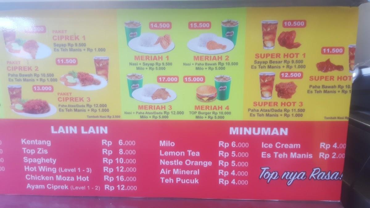 Menu at D'Top chicken and burger restaurant, Pemalang