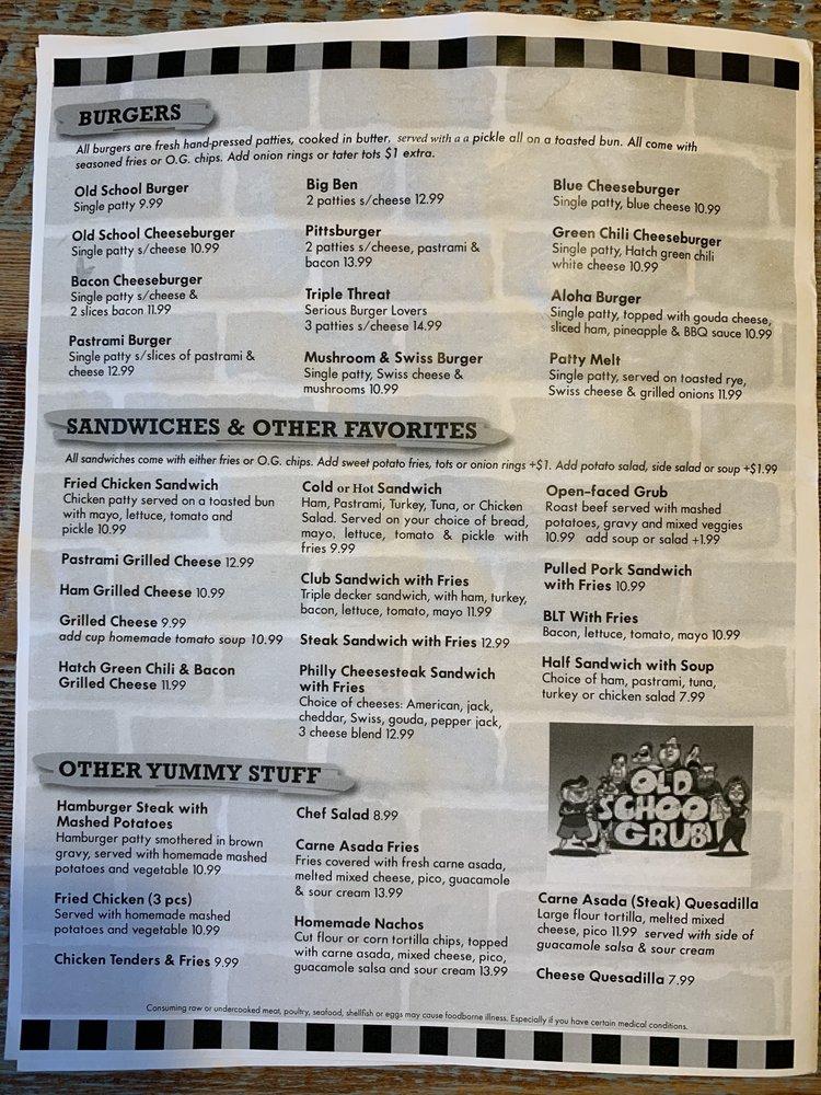 Menu at Old School Grub/ OSG Cafe, Mesa, E Main St