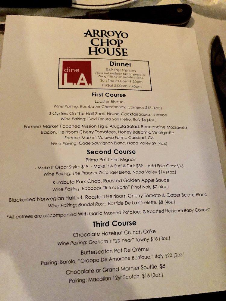 Menu at Arroyo Chop House pub & bar, Pasadena