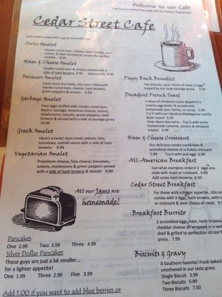 Menu at Cedar Street Cafe & Espresso Bar, Manistique