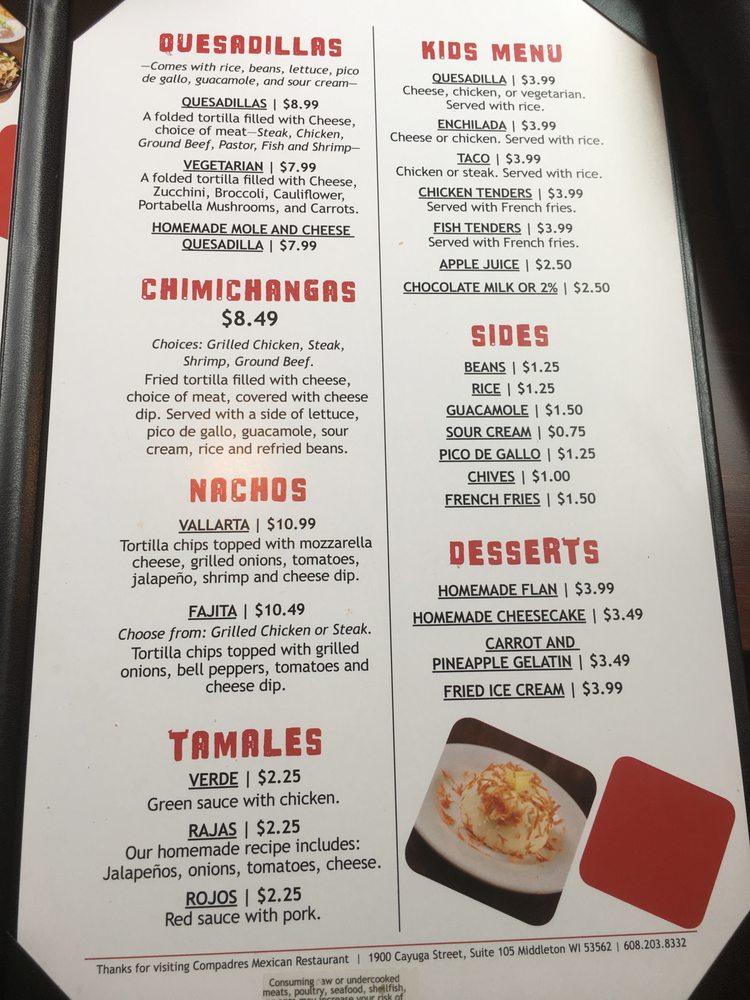 Menu at Compadres Mexican Restaurant, Middleton