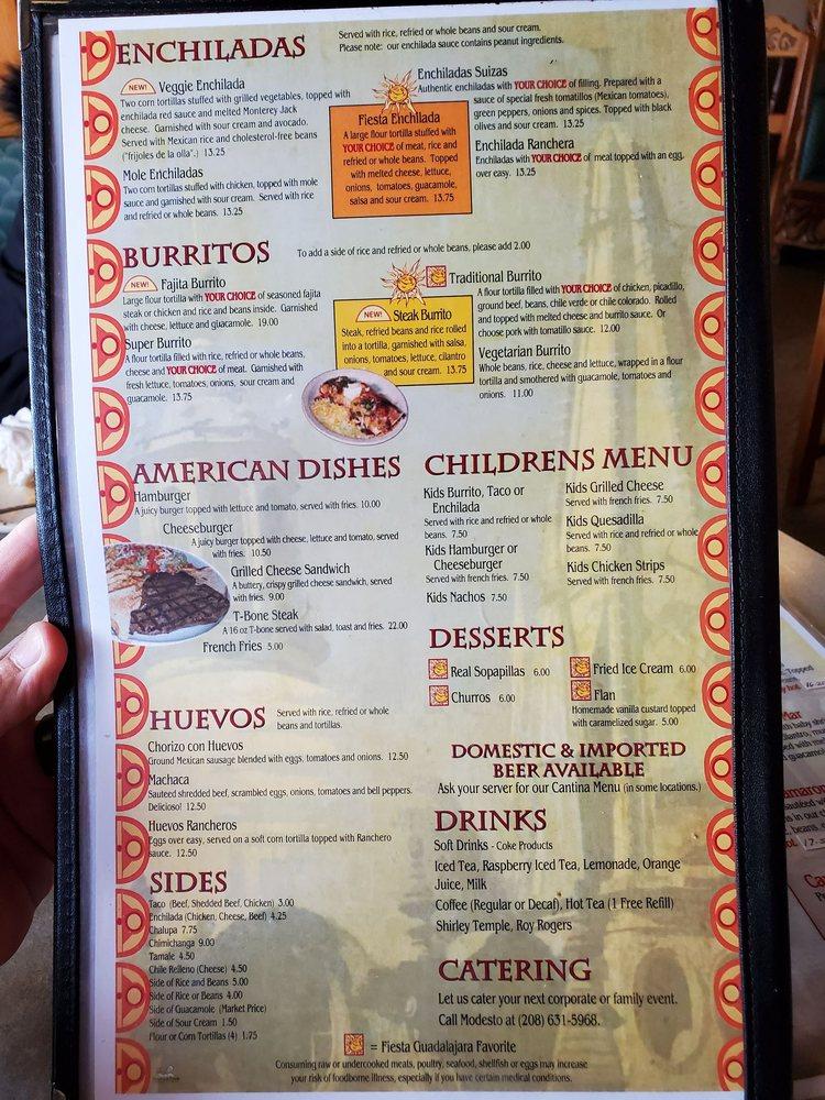 Menu at Fiesta Guadalajara restaurant, Meridian, 704 E Fairview Ave
