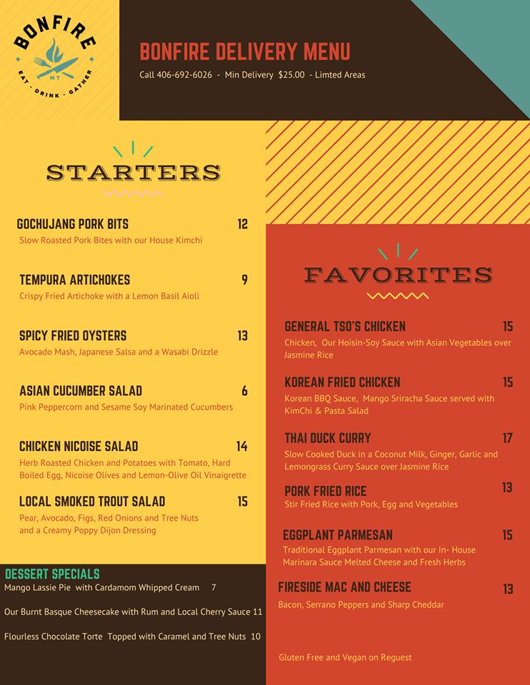 Menu at Montana Bonfire pub & bar, Bigfork