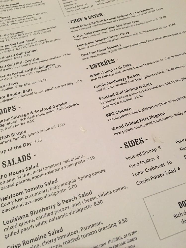 Menu at Red Fish Grill restaurant, New Orleans