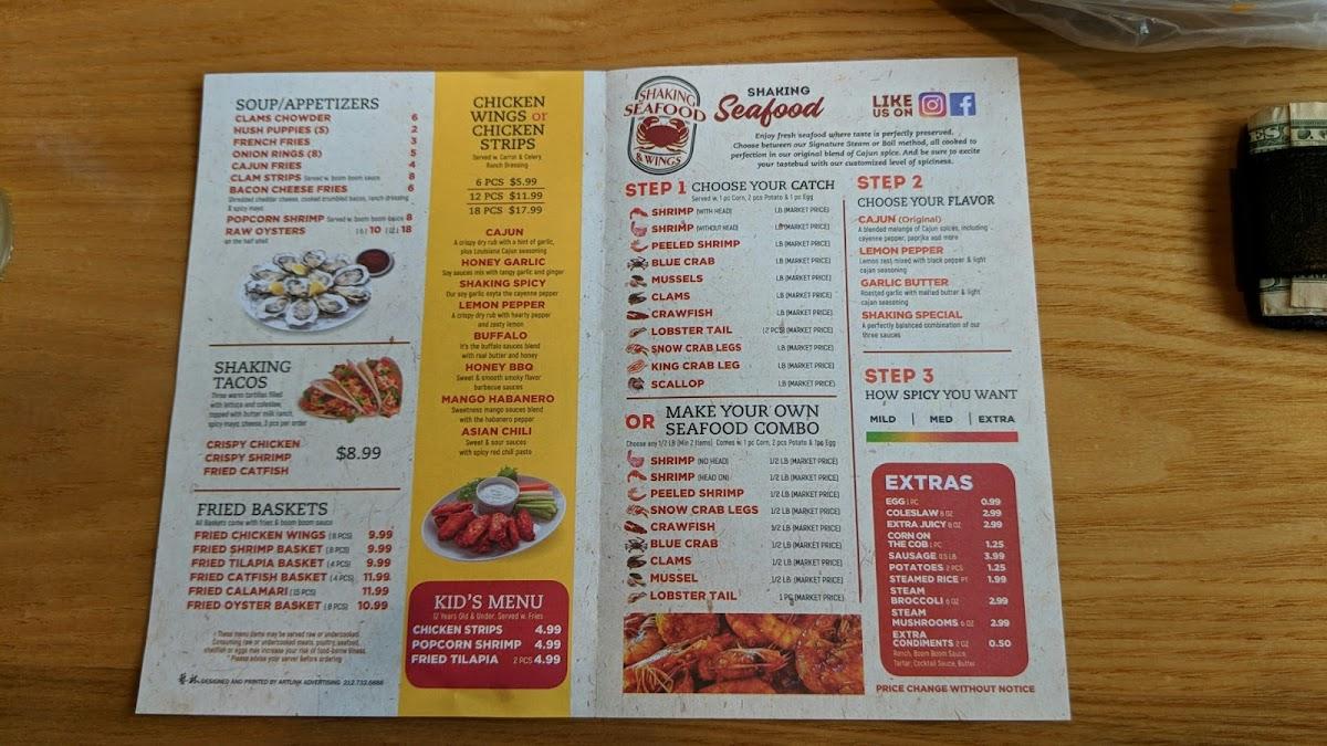 Menu at Shaking Seafood & Wings restaurant, Lexington