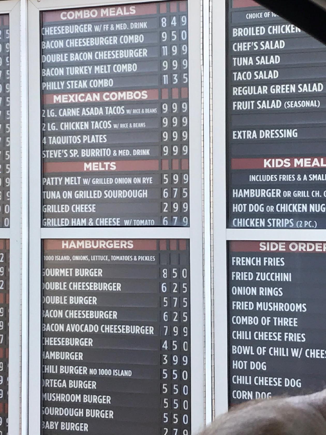 Menu at Steve's Burgers fast food, Hemet, 905 E Florida Ave