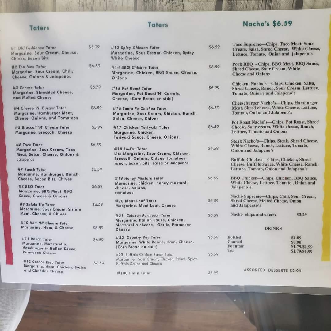 Carta del restaurante The Tater Shack, White Bluff