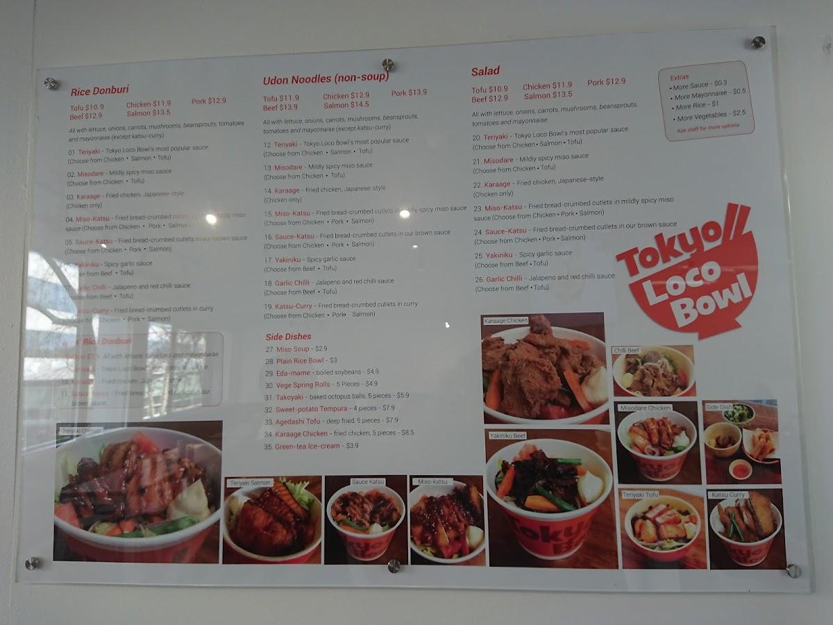 Menu at Tokyo Loco Bowl restaurant, North Sydney, 107 Little Walker St