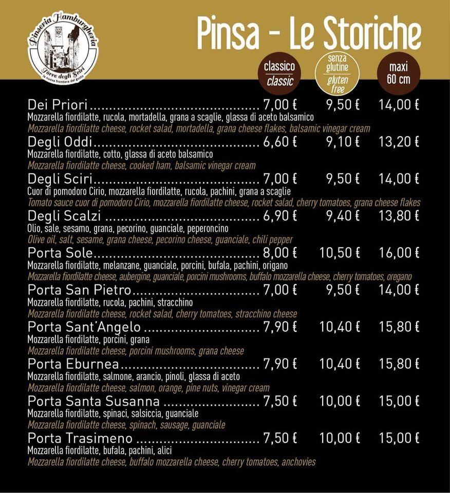 Speisekarte von Pinseria Hamburgheria Torre Degli Sciri Perugia pizza ...