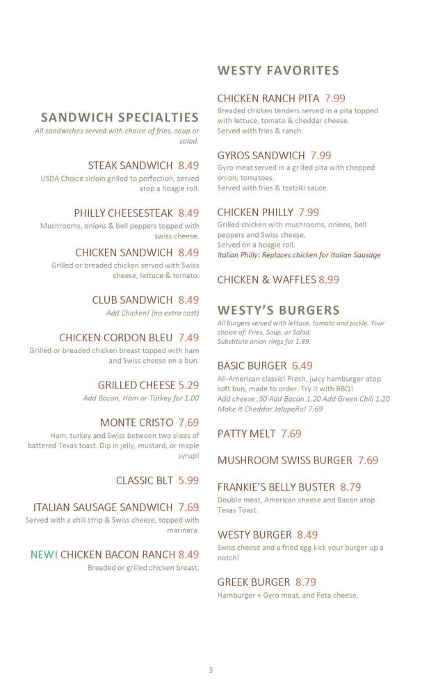 Menu at Westy's Cafe, Westminster, Lowell Blvd