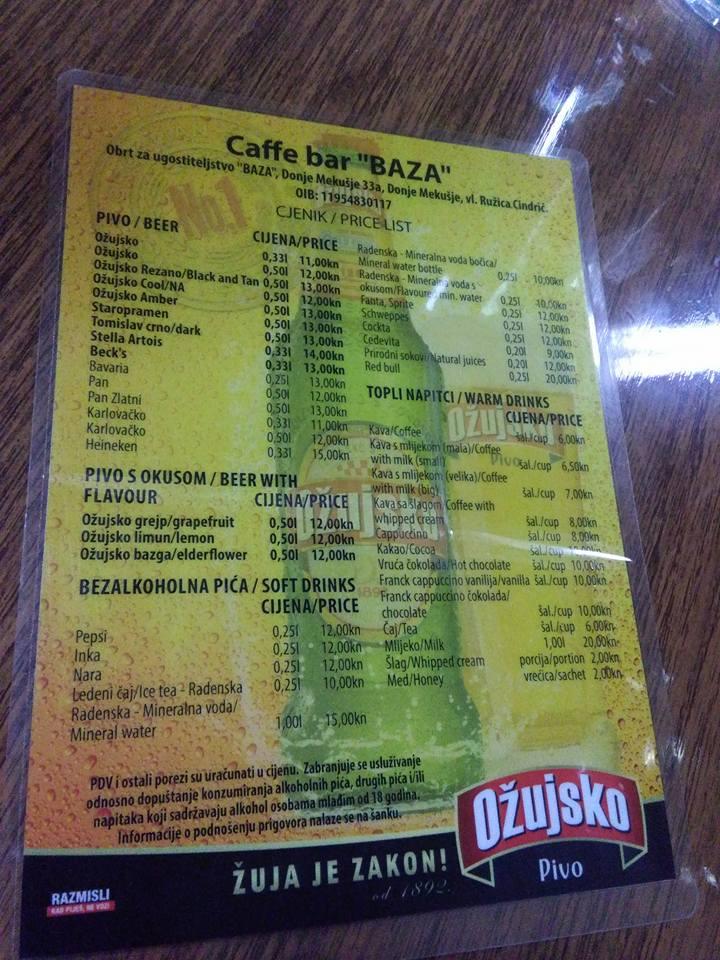 Menu da caffe bar BAZA, Karlovac