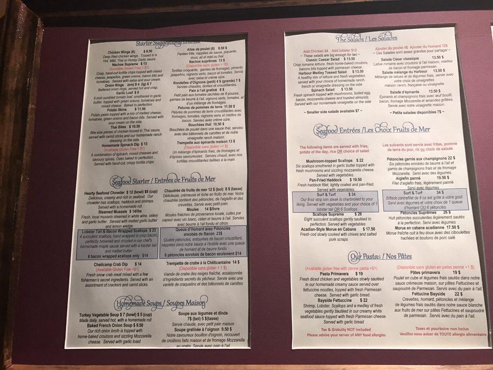 Menu at Harbour Restaurant and Bar, Chéticamp