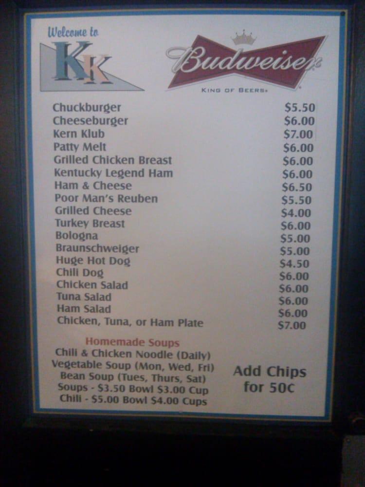 Menu at Kern's Korner pub & bar, Louisville