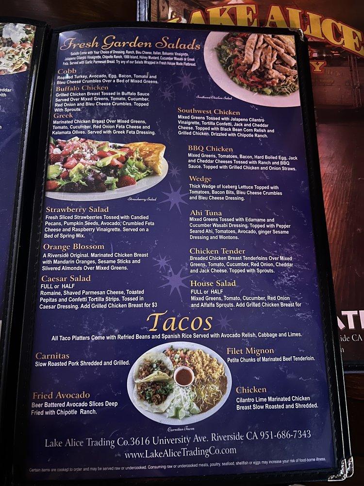 Menu at Lake Alice Trading Co. pub & bar, Riverside