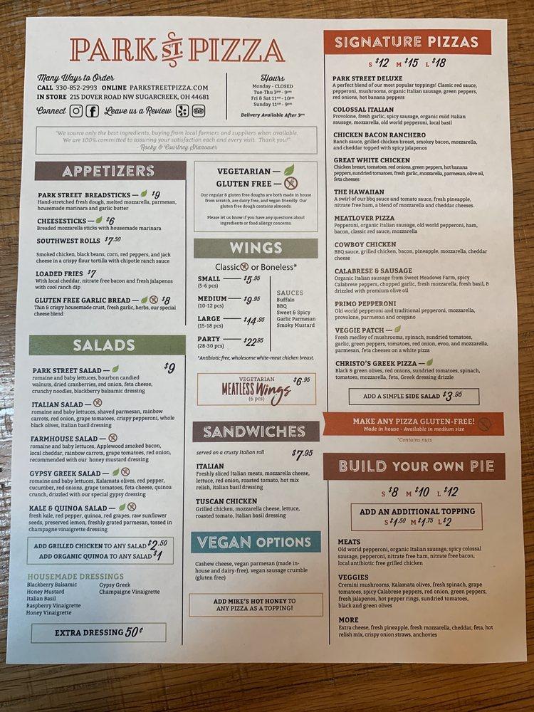 Menu at Park Street Pizza pizzeria, Sugarcreek