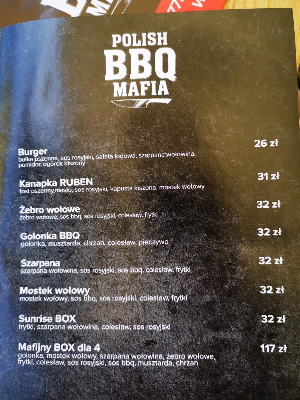 Menu at Polish BBQ Mafia, Bażanowice