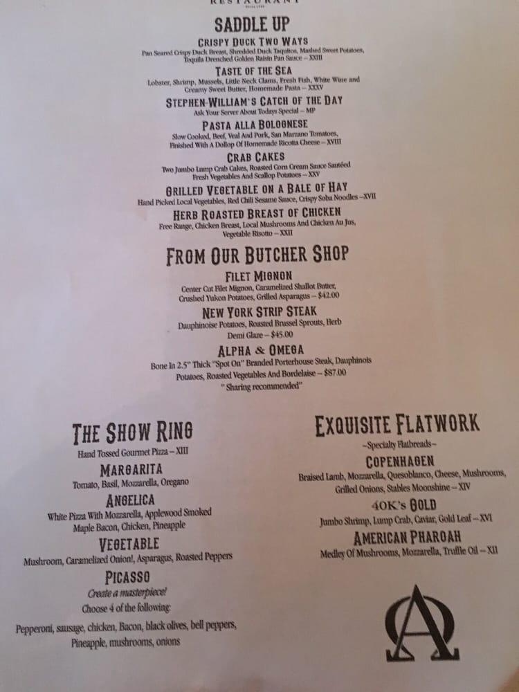 Menu at The Stables of Yellow House restaurant, Glen Mills