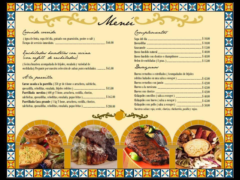 Menu at Casa Grande restaurant, San Luis Potosi