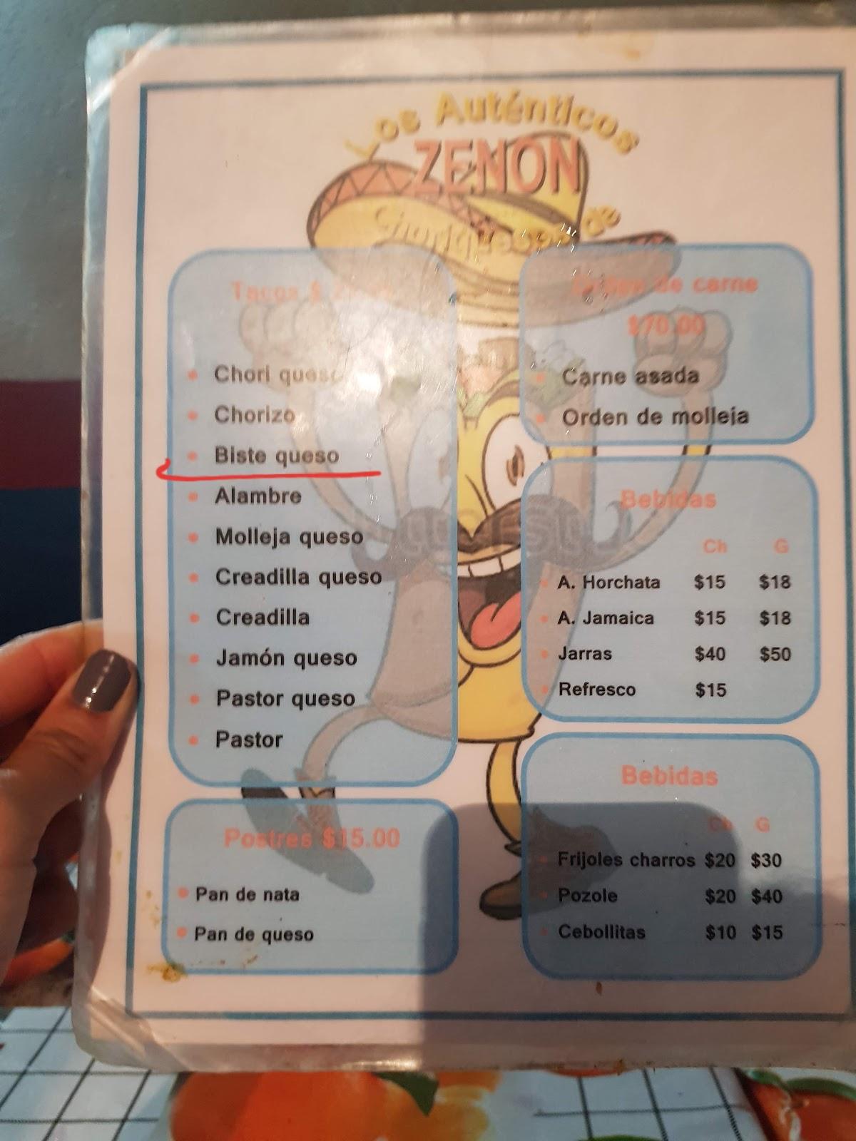 Carta del restaurante Choriquesos Zenon, Tequisquiapan